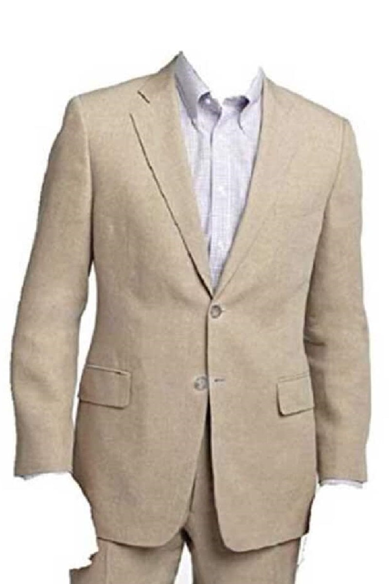 38 Mens Big and Tall Linen Suits - Beige Fully lined Summer Fabric Suit