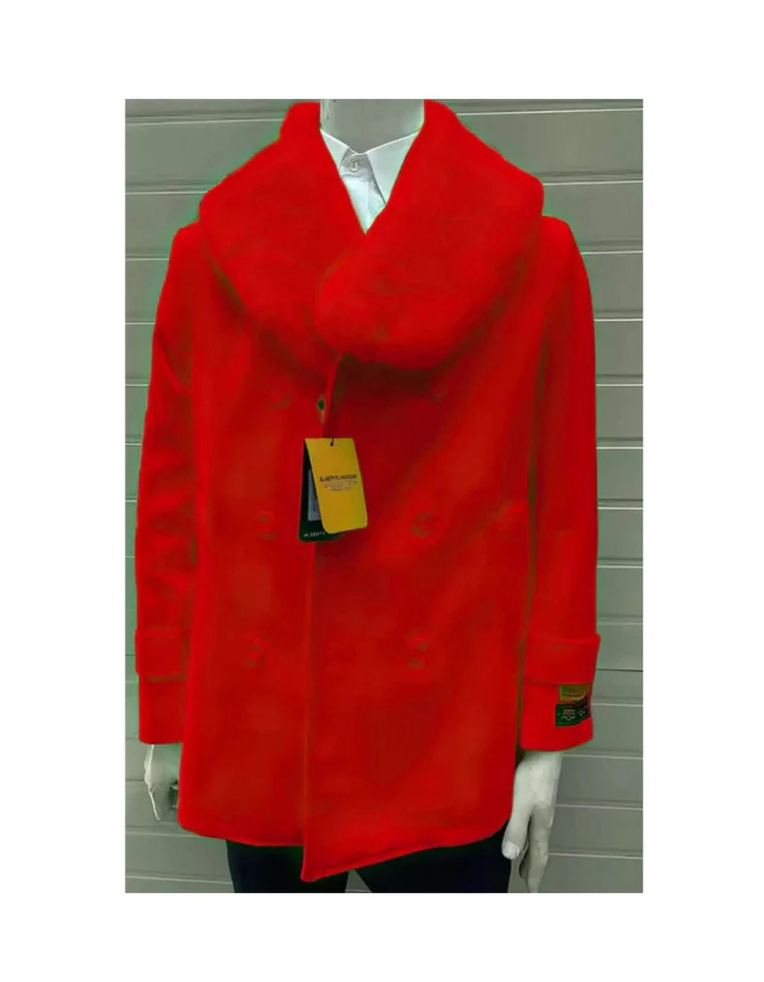 Coat Mens Pea coats With Fur Collar - Wool Red Peacoats