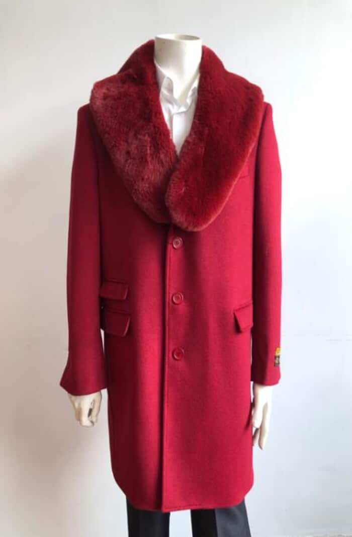 Men's Red Wool Carcoat - Car Coat Mid Length Three Quarter Length Coat