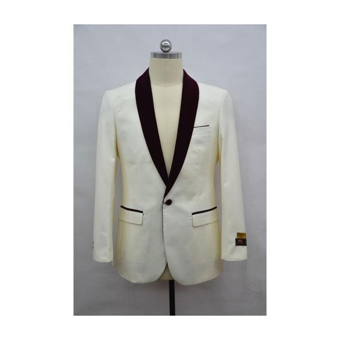 50 Mens Ivory ~ Burgundy Dinner Jacket And Two Toned