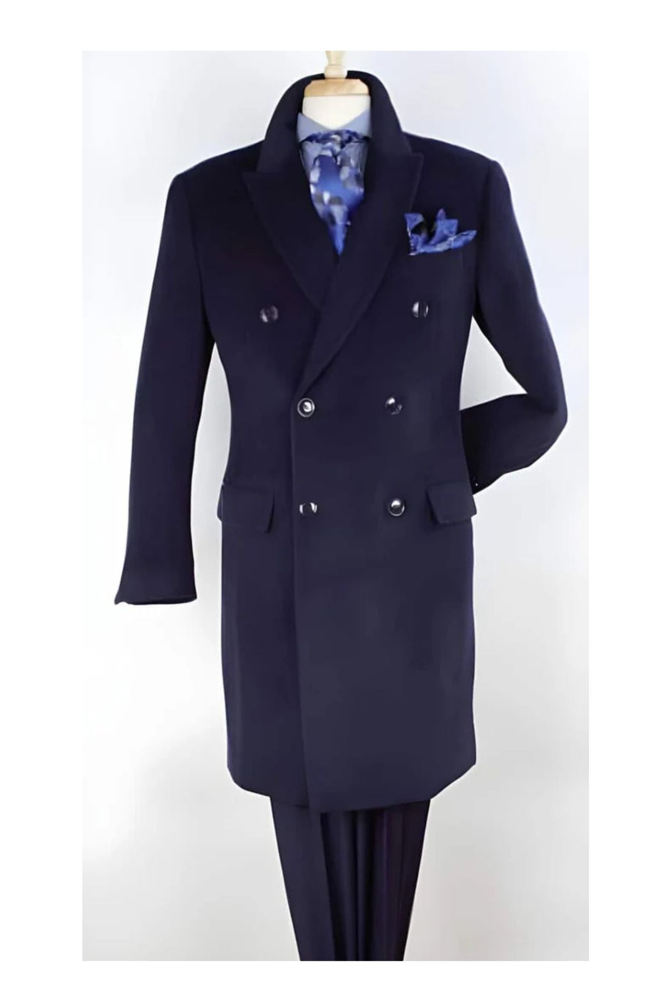Coat Navy Blue Overcoat - Blue Winter Topcoat - Wool Fabric Double Breasted