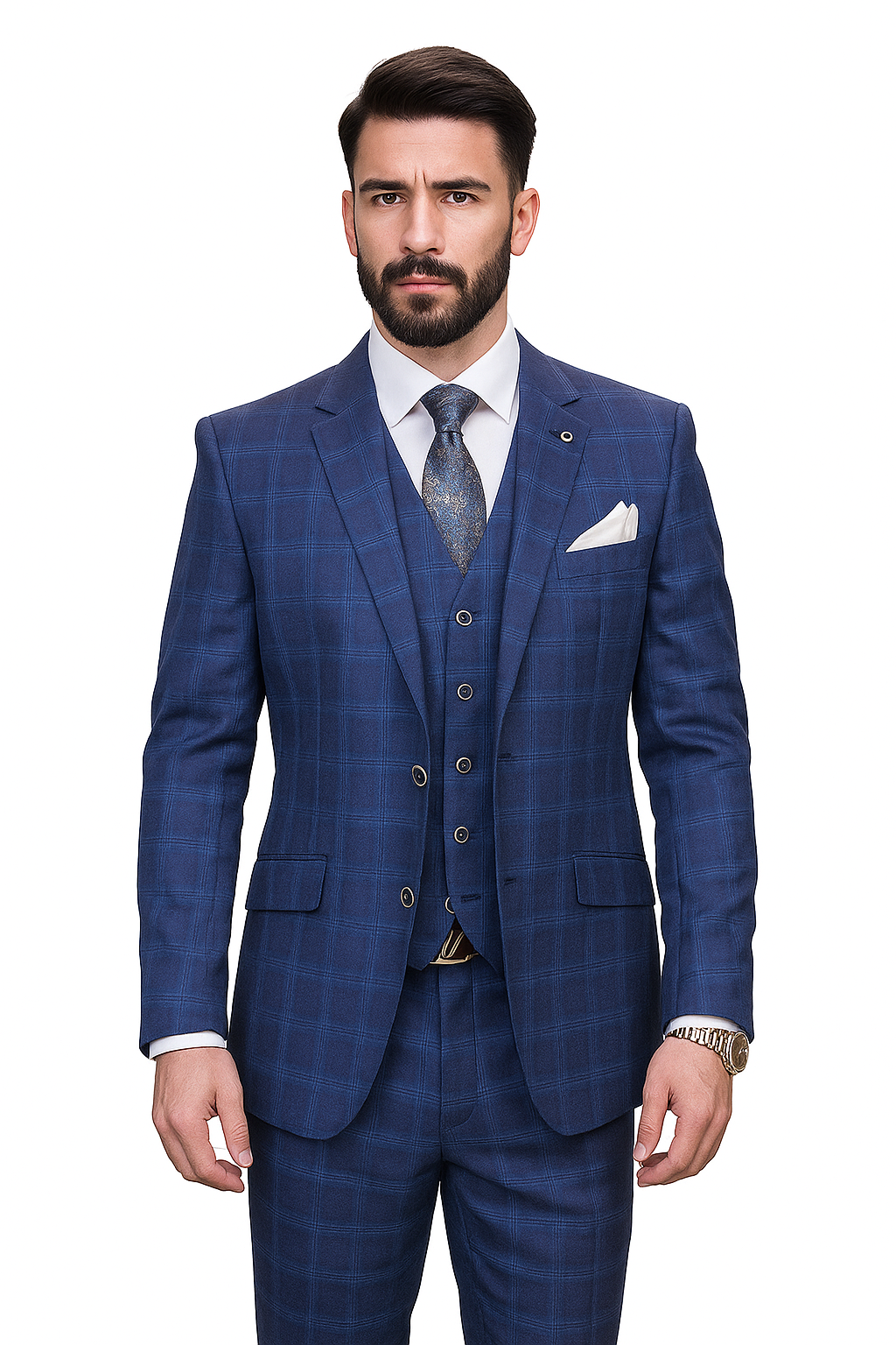 34 Windowpane Texture Business Pattern Modern Fit Side Vented Men's 3 ...