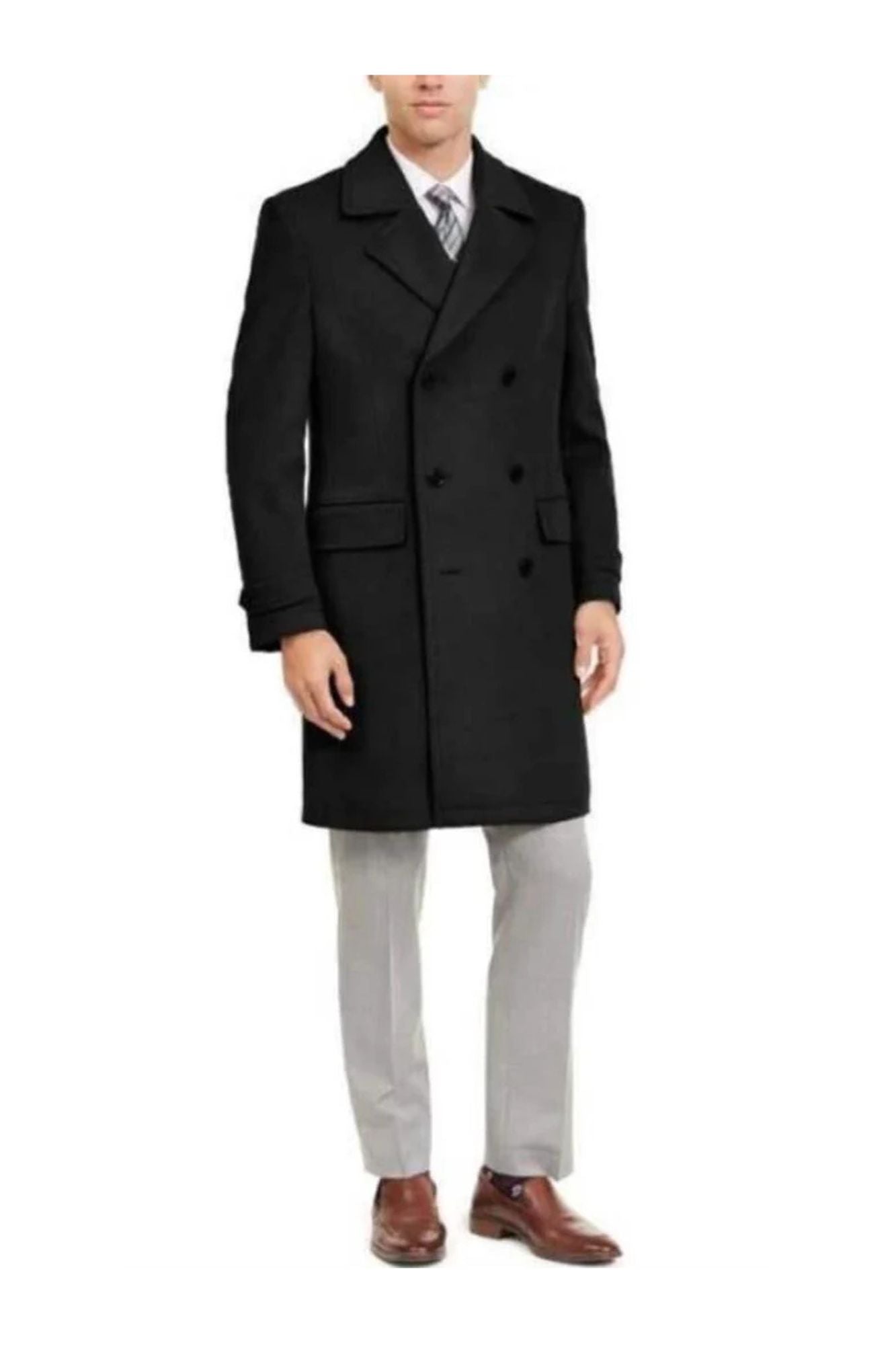Coat Wool And Cashmere Peacoat - Double Breasted Three Quarter Overcoat ...