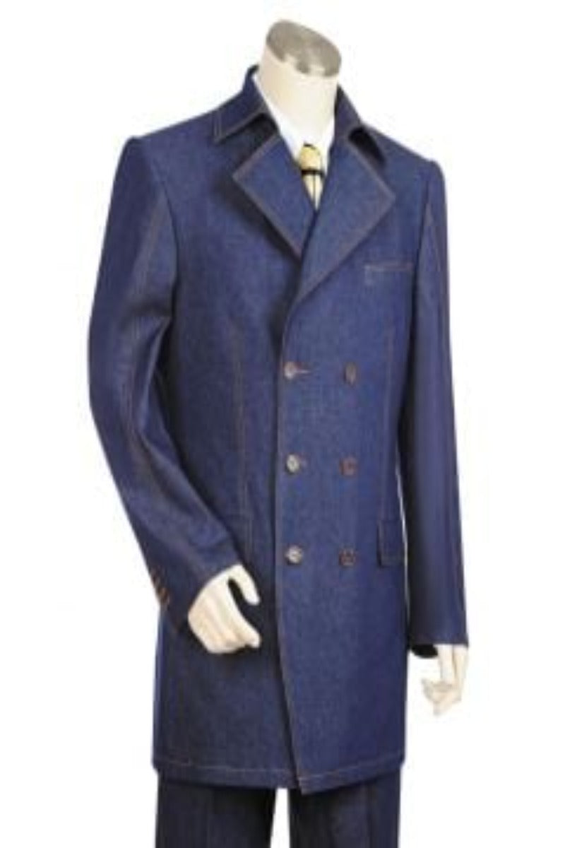 34 Canto Men's 3-Piece Double-Breasted Denim Suit with Fancy Buttons