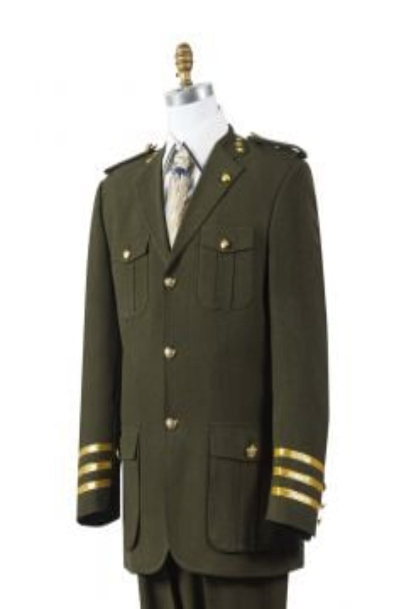 38 Canto Men's 2 Piece Fashion Suit w/ Gold Military Accents
