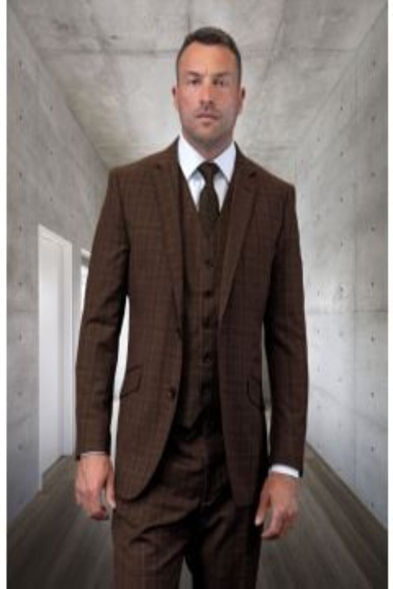 38 Statement Men's Plaid Wool 3-Piece Suit | Outlet 100% Wool | Shopify